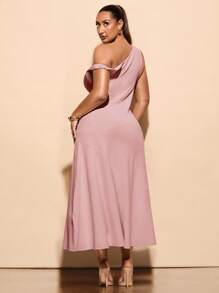 SHEIN BAE Plus Size Women's Solid Color Summer Elegant Graduation Party Satin One Shoulder ...
