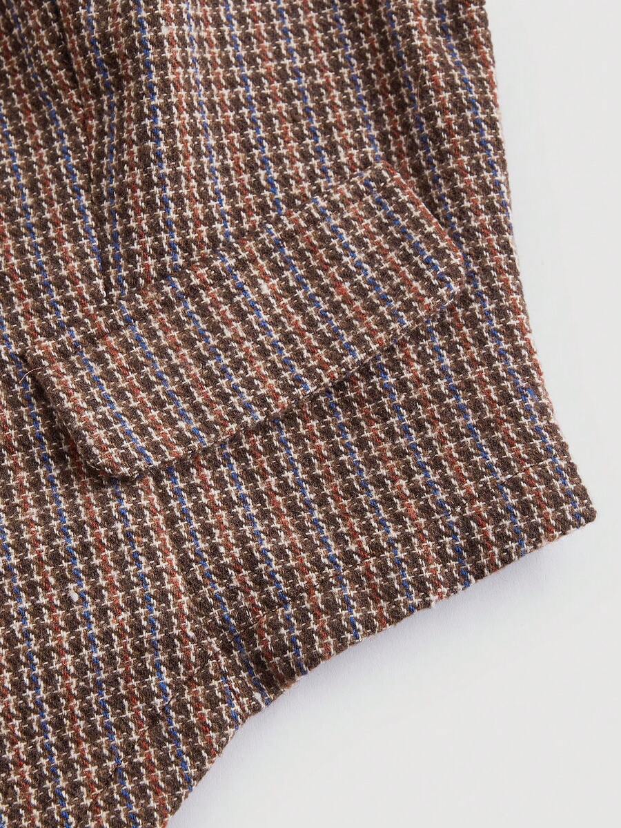 SHEIN MOD Turndown Collar Long Sleeve Button Waisted Retro Plaid Woolen ...