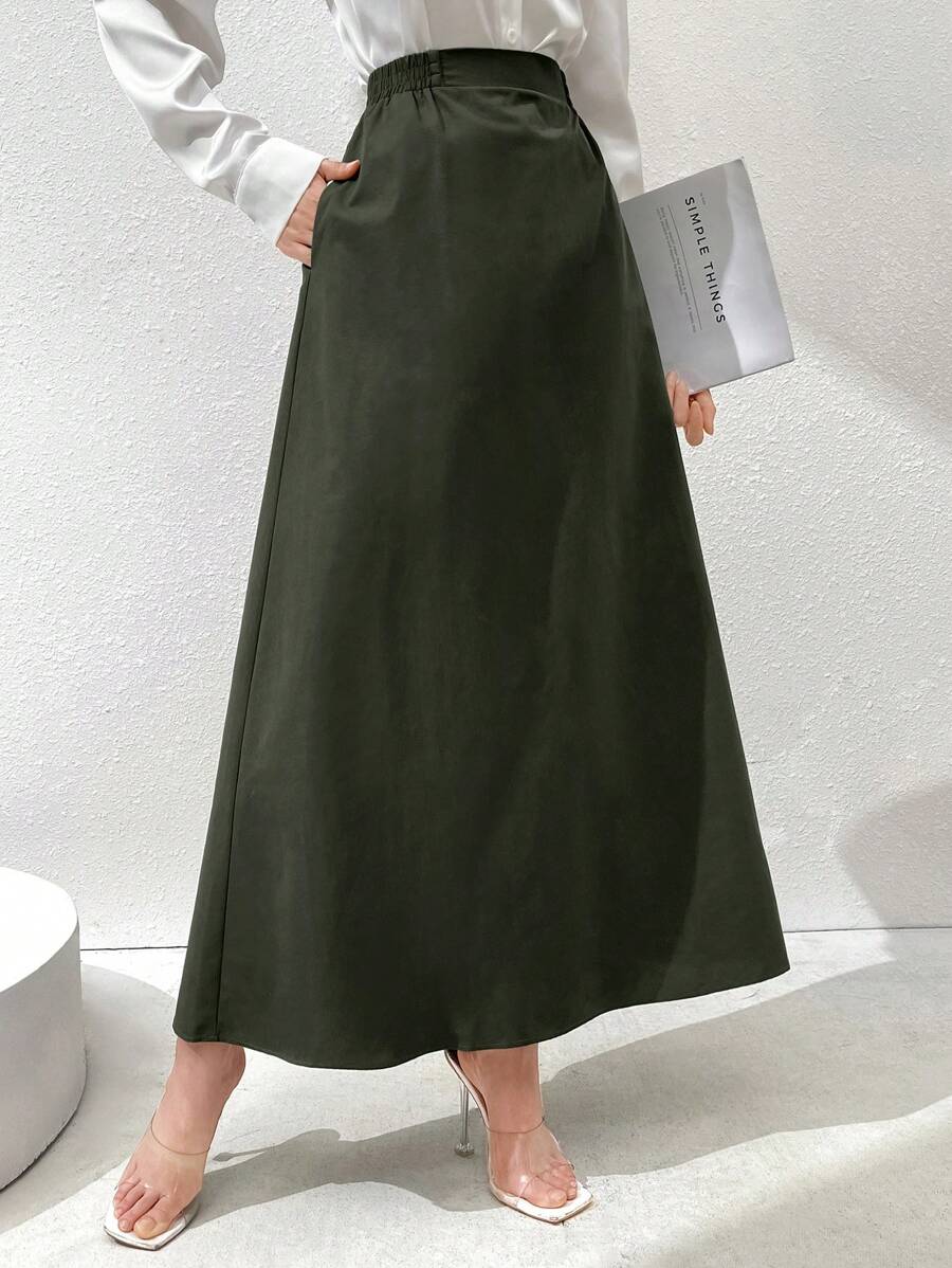 Mulvari Women Solid Color Elegant Pocket Skirt Maxi Women Outfit ...