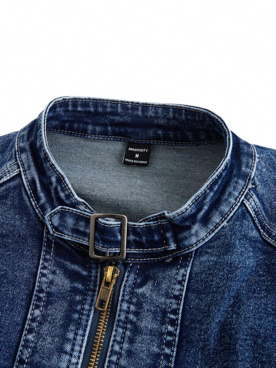 Manfinity LEGND Men's Washed Blue Techwear Plain Biker Dark Motorcycle ...