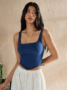 Forever 21 Versatile Y2K Style Distressed Denim Crop Top | SHEIN USA