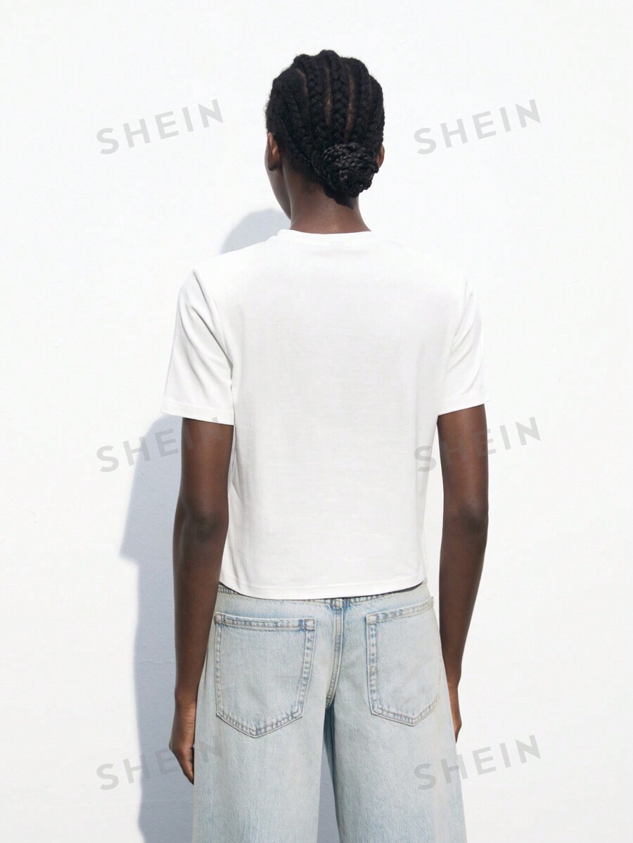 SHEIN Maija Women Rhinestone Decor Crew Neck Short Sleeve T-Shirt ...