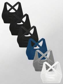 SHEIN Velisys Solid Color Round Neck Cross Back Seamless Sports Bra ...