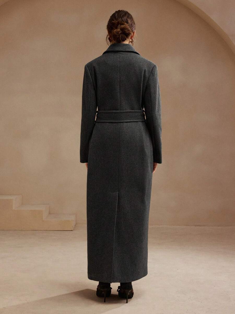 SHEIN X Lucía Bellido Anewsta 女性用 グレー ミディアム丈 ウエスト結び ノッチラペルコート | SHEIN JAPAN