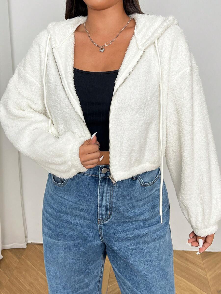 SHEIN EZwear Plus Size Women's White Reversible Coral Fleece Warm ...