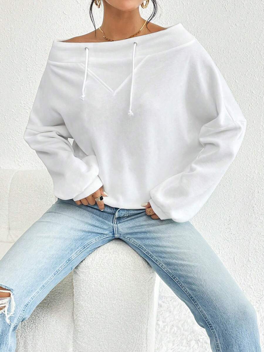 Shein Privé Off Shoulder Batwing Sleeve Drawstring Sweatshirt Shein Usa