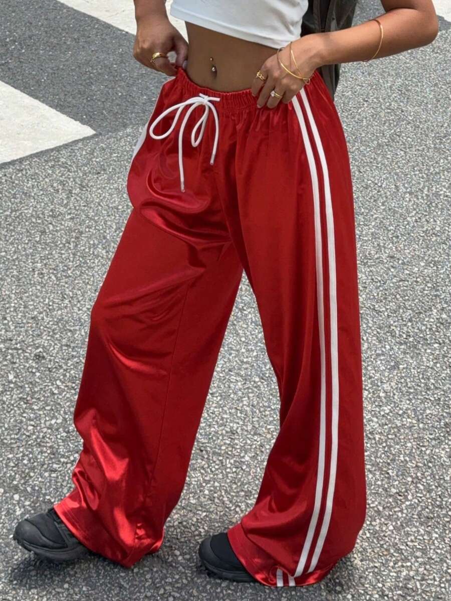 Muchica Pantalones informales de pierna ancha con rayas laterales ...