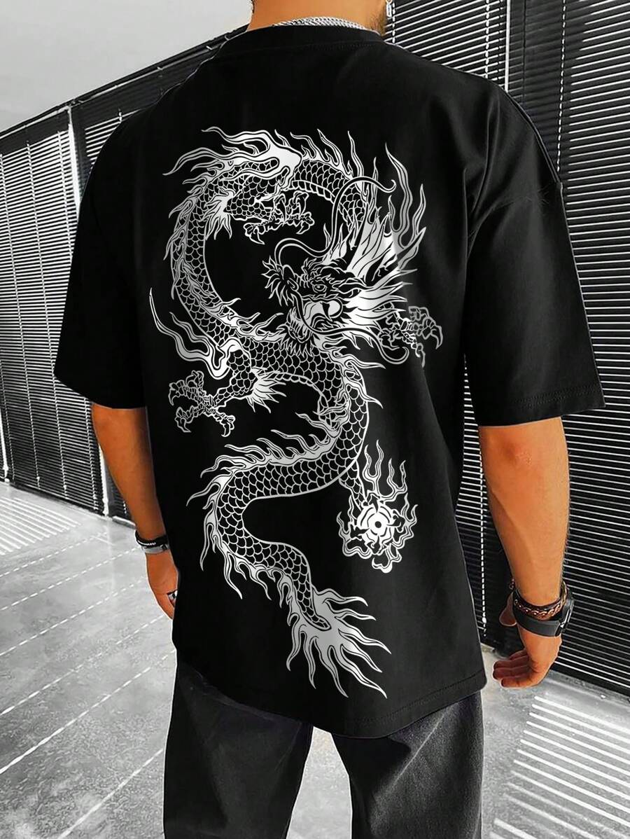 Manfinity EMRG Men Dragon Graphic Drop Shoulder Short Sleeve Tee ...
