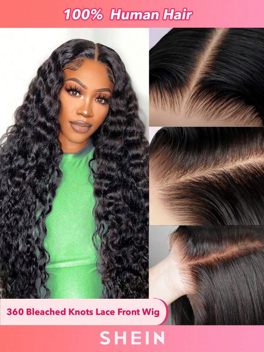 Perruque frontale en dentelle à vague d'eau 360 en cheveux humains, sans nœuds, avec nœuds ...