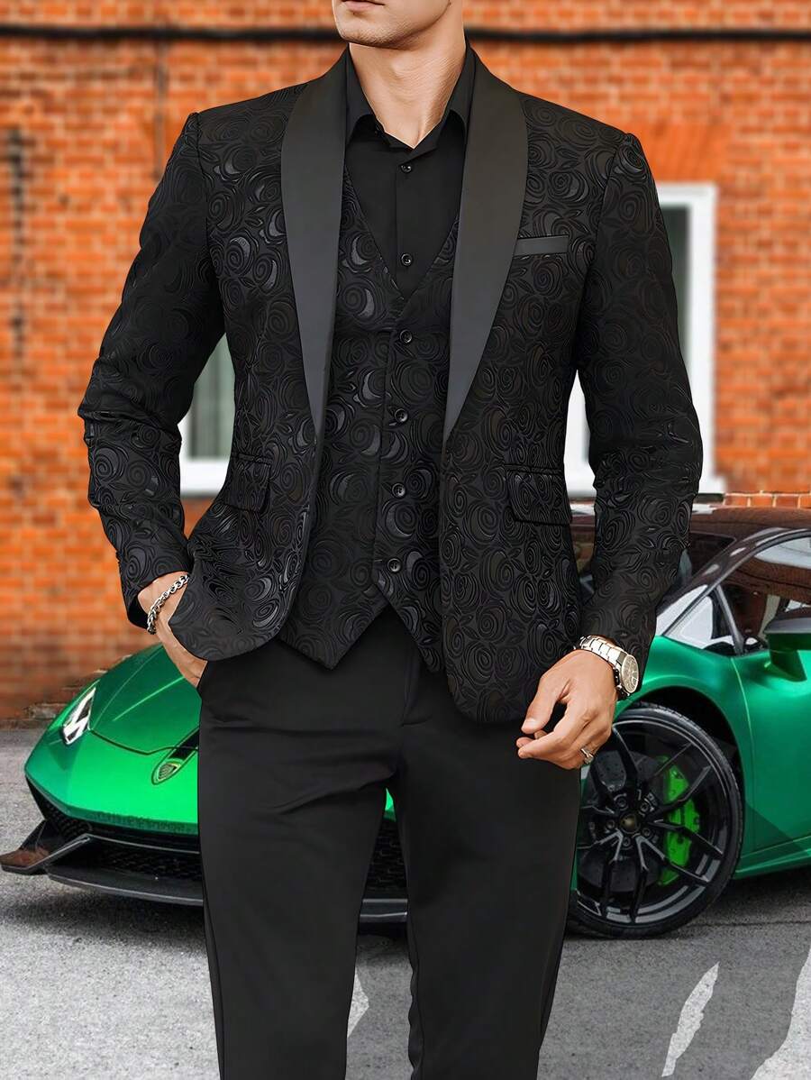 Calvornis Men's Solid Color Simple Daily Wear Long Sleeve Suit With ...