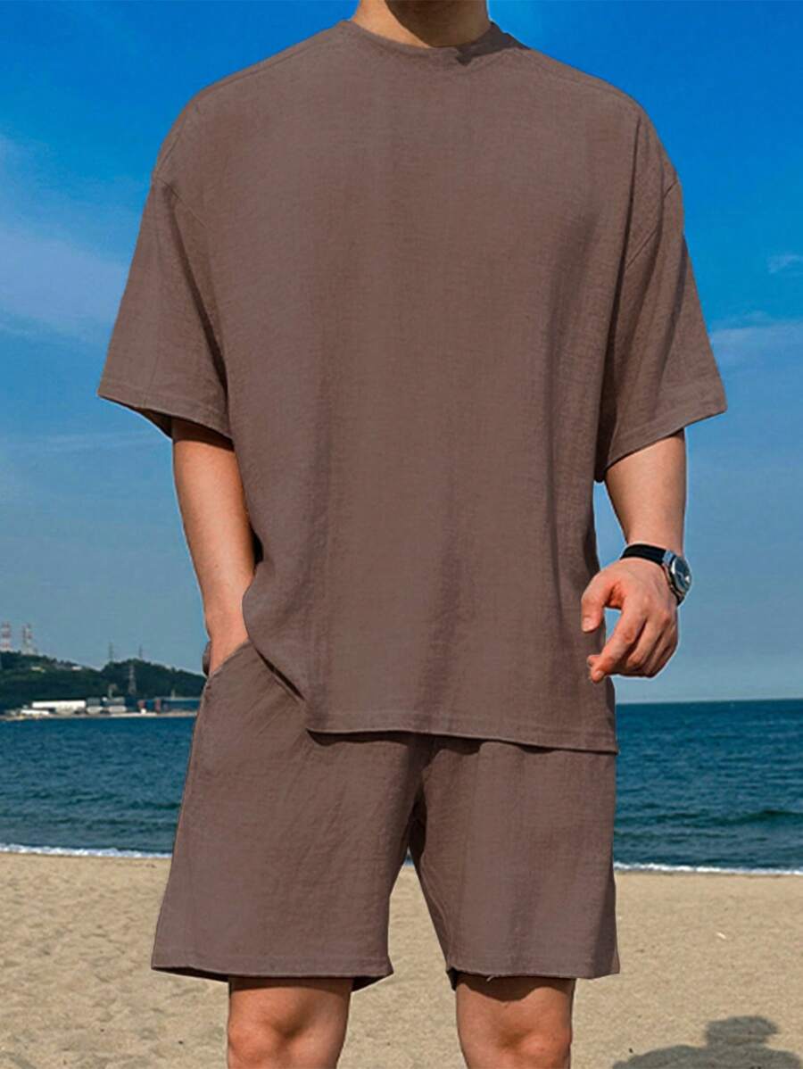 2pcs Men's Solid Color Casual Short Sleeve T-Shirt And Shorts Set ...