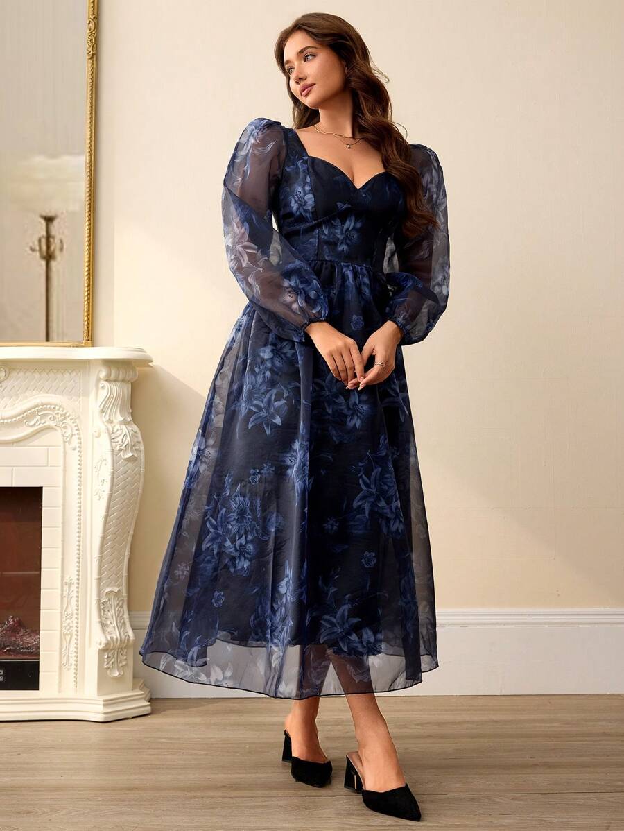 Aveloria Rosie Random Exquisite Sweetheart Neck Organza Floral Print ...