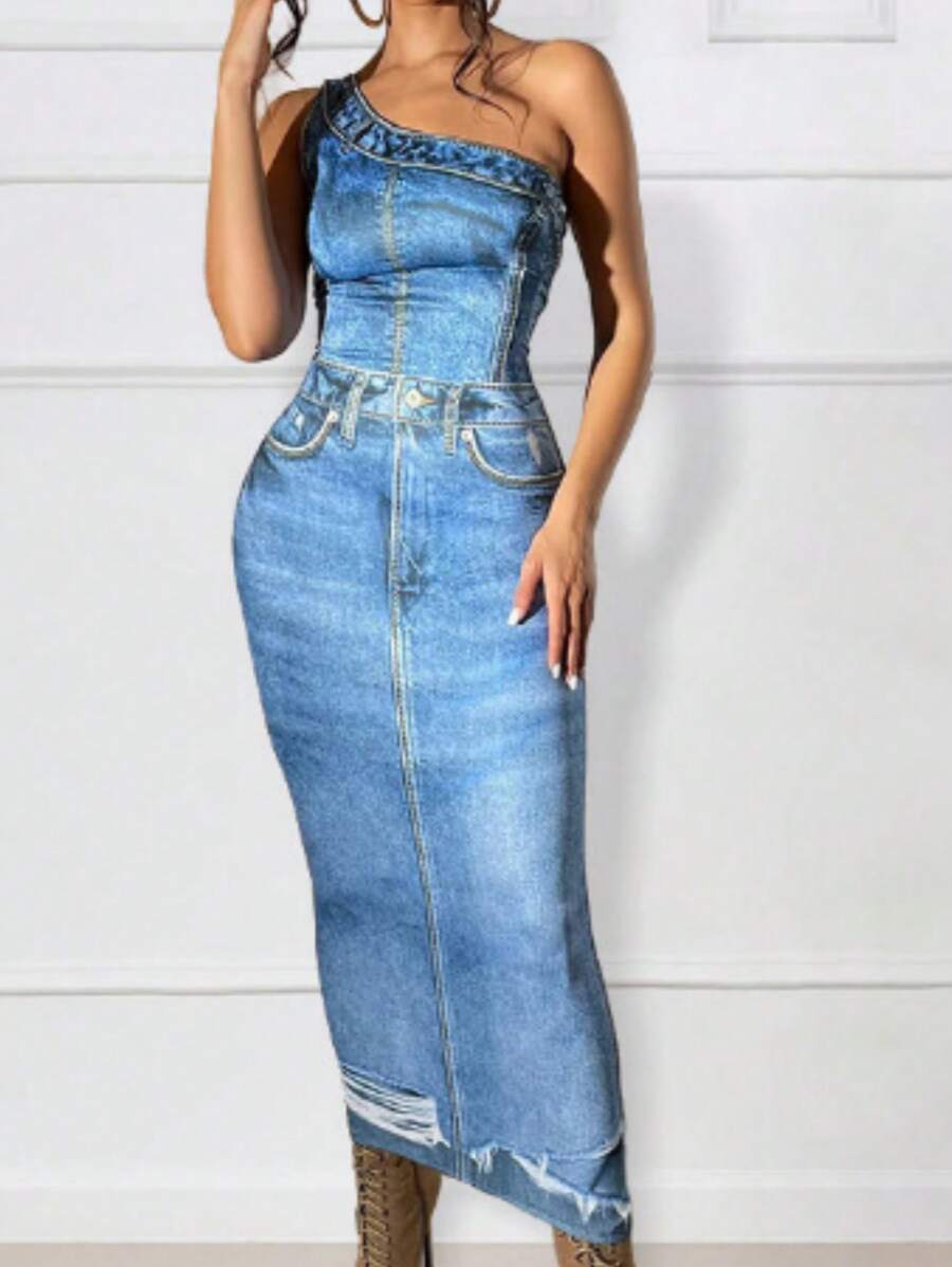 INAWLY Women Simple Plain Asymmetrical Neck Short Casual Dress | SHEIN UK