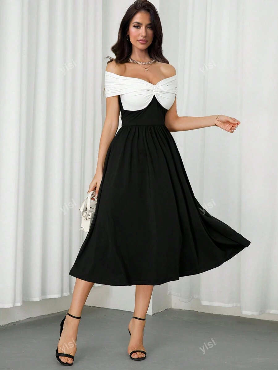 Women Modern Sexy Gothic Simple Line Collar Black And White Color ...