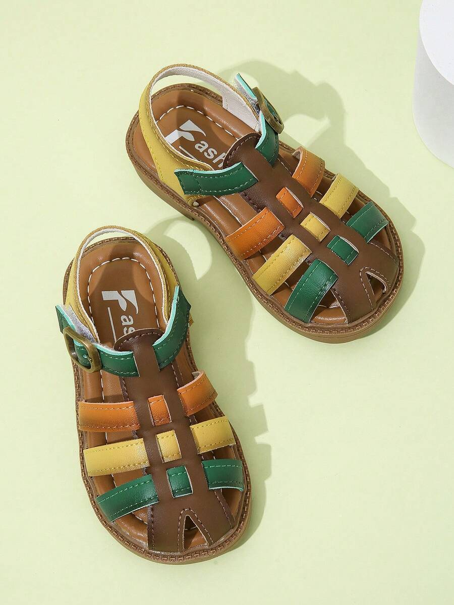 New Summer Fashionable Color Block Flat Sandals For Children School ...