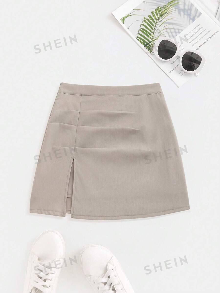 SHEIN MOD Minifalda de línea A con abertura, cintura alta, diseño ...