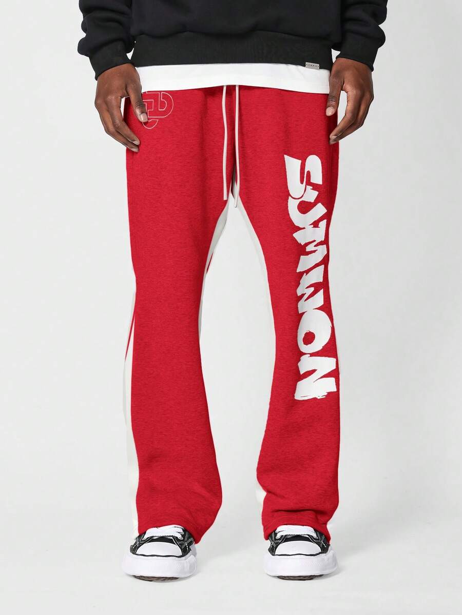 SUMWON Pantalón jogger de ajuste acampanado con estampado gráfico y ...