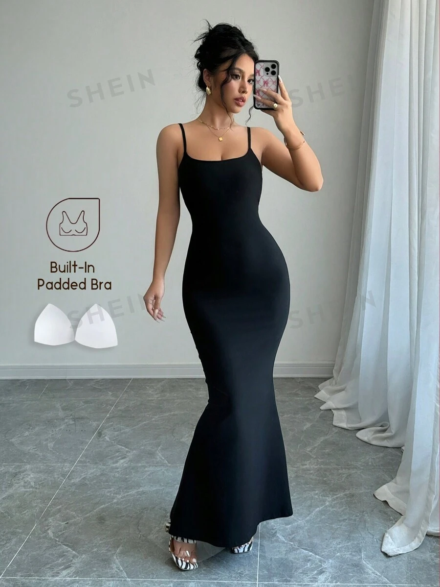 SHEIN Privé Ladies Elegant One-Piece Anti-Flashing Black Slip Dress ...