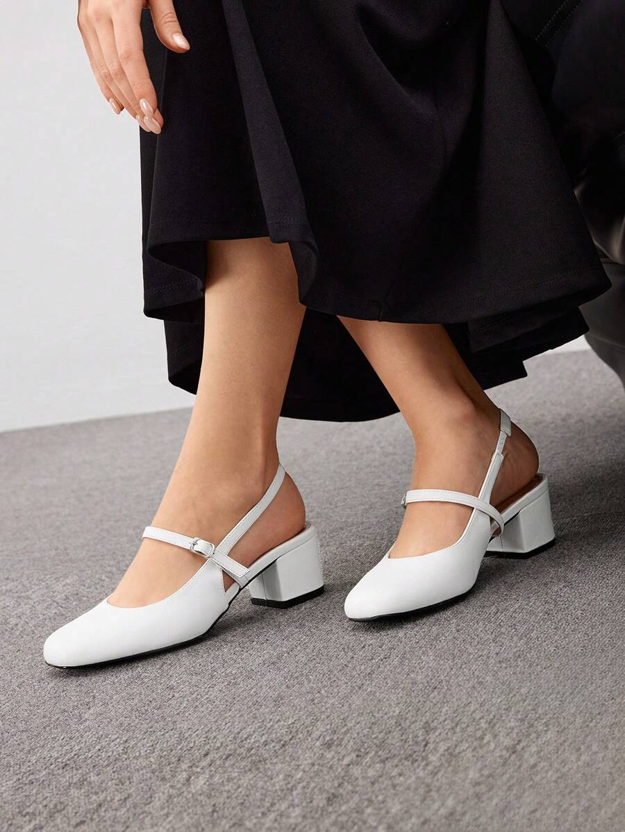 CUCCOO BIZCHIC Woman Shoes Square Toe Buckle Decor Chunky Heeled ...