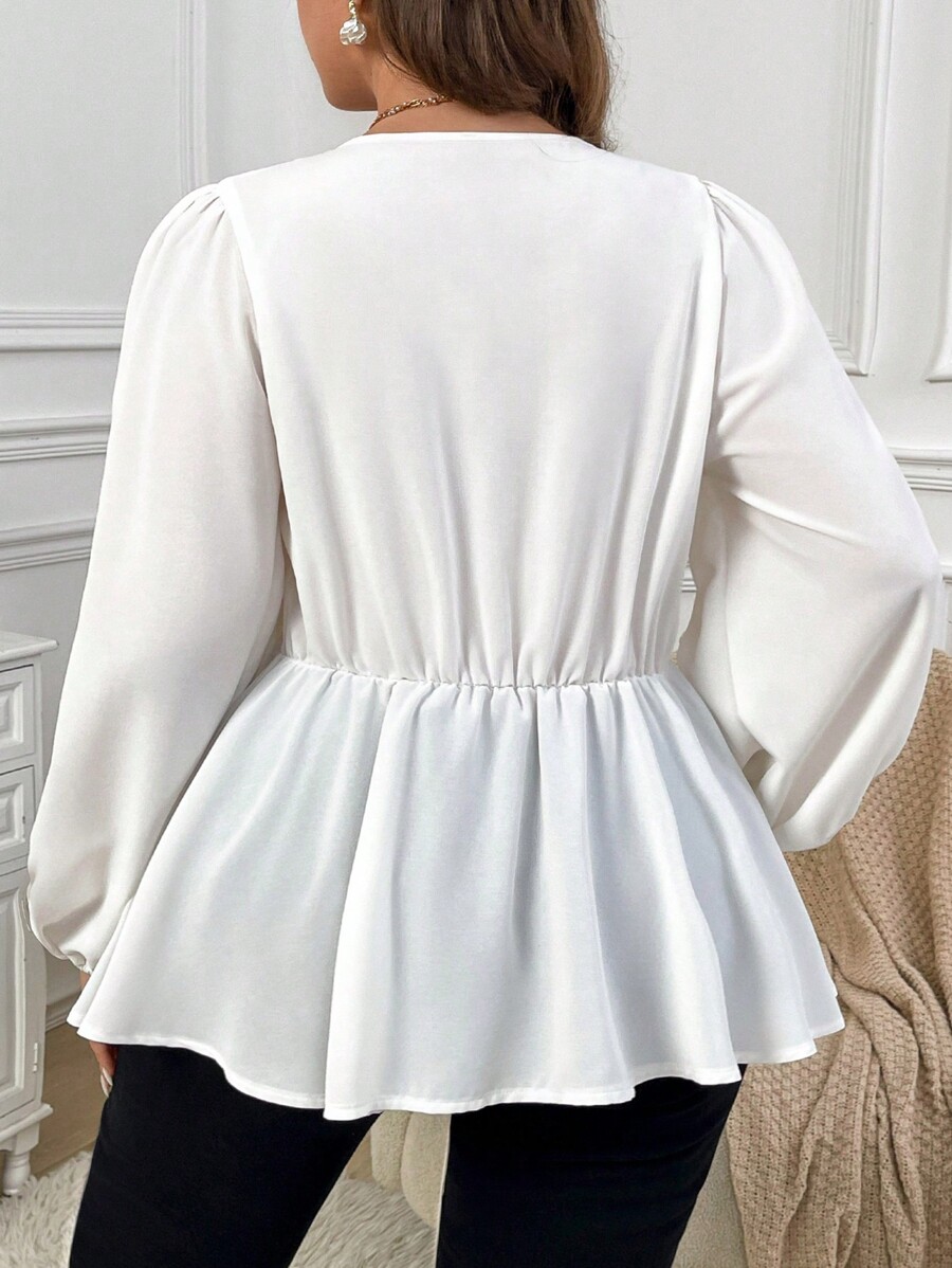 SHEIN Privé Plus Size Women Twist V-Neck Cottage Core French Blouse In ...