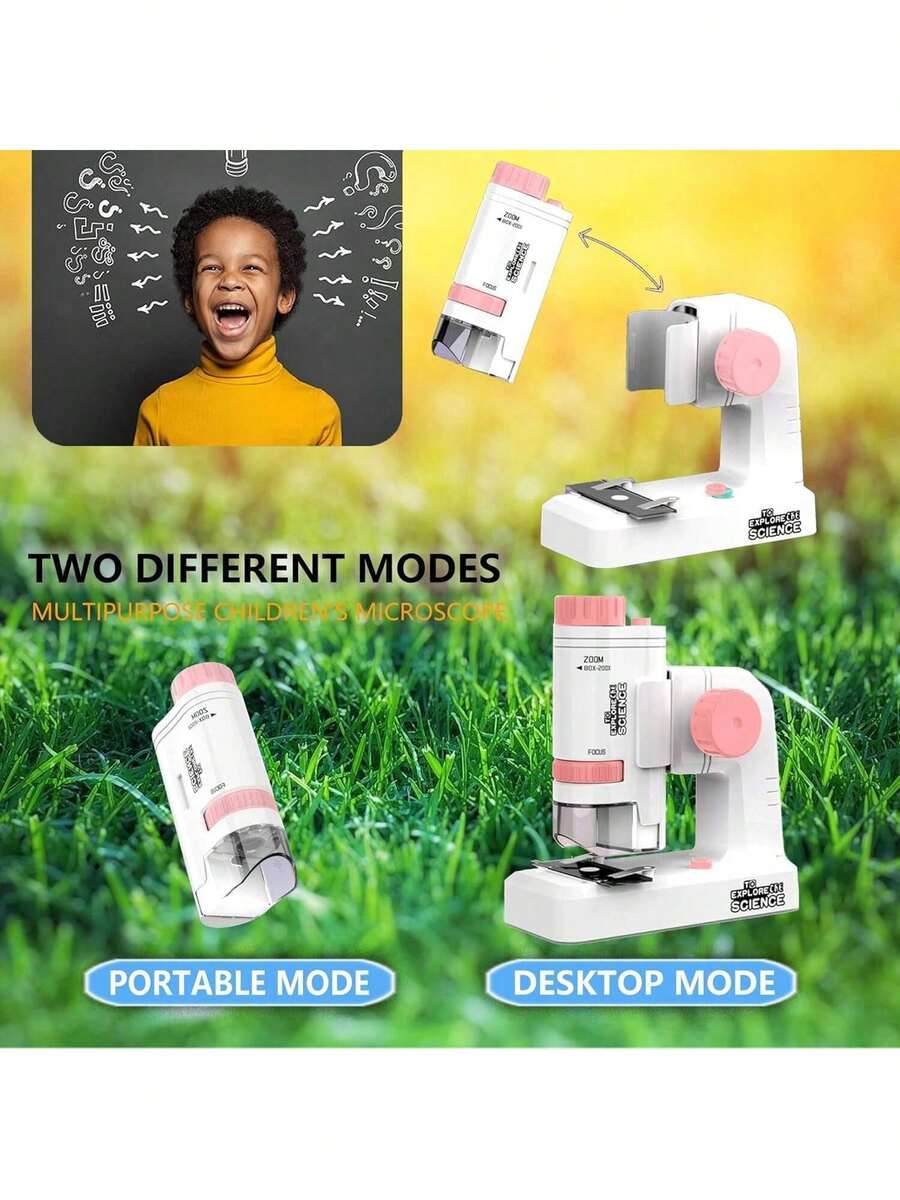 Pink Children's Microscope With Stand, Student Science Experiment ...