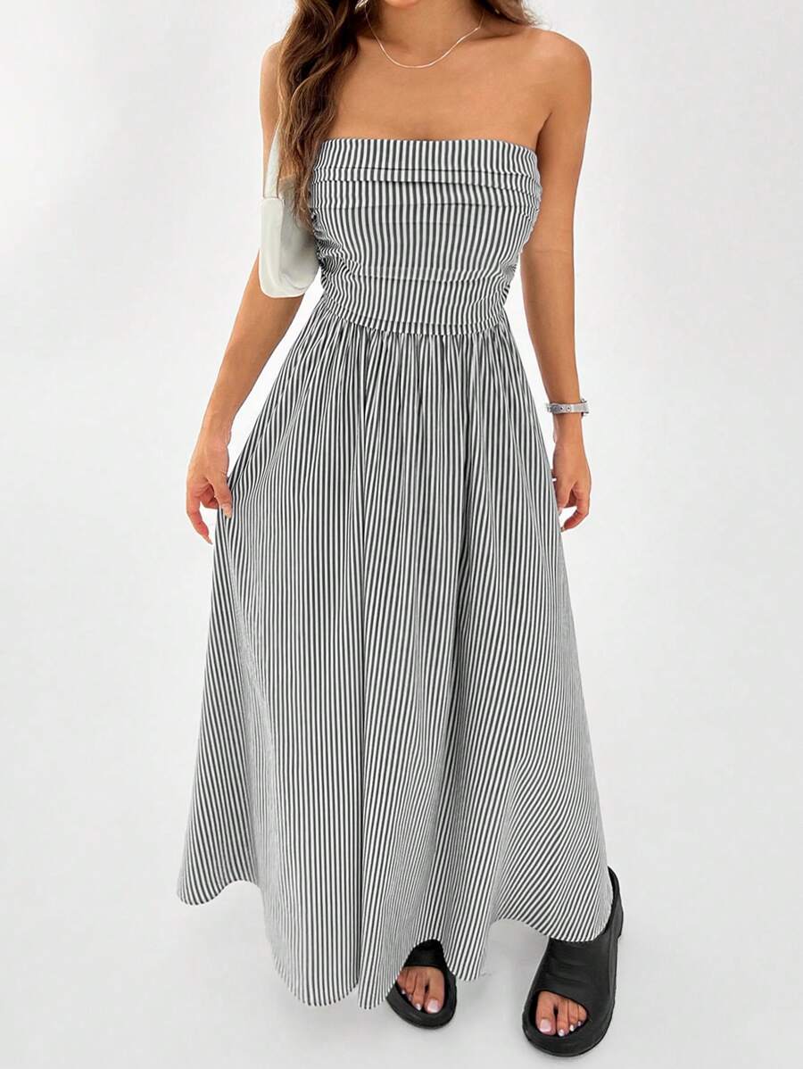 SHEIN EZwear Striped Print Slant Pocket Tube Longline Dress | SHEIN UK