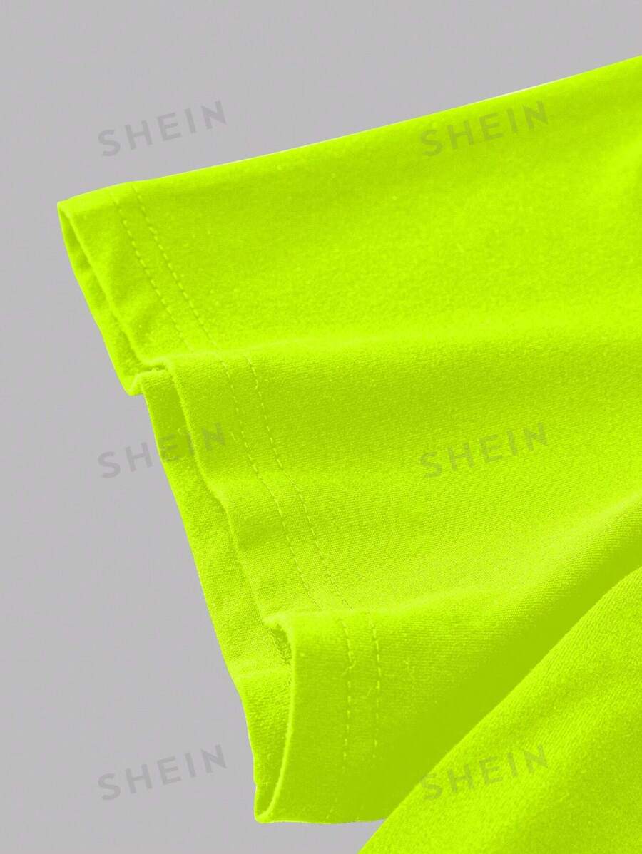 SHEIN EZwear Vestido manga corta verde fluorescente en blanco con ...