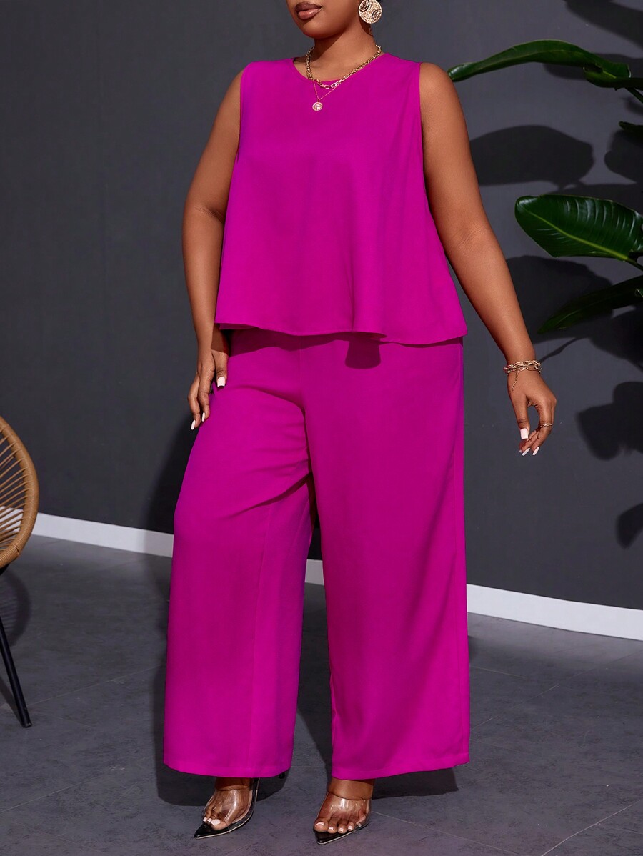 Slaydiva Plus Elegant Round Neck Sleeveless Loose Hem Cropped Top ...