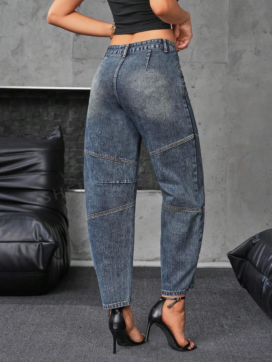 SHEIN Essnce Women Tapered Pocket Jeans | SHEIN UK