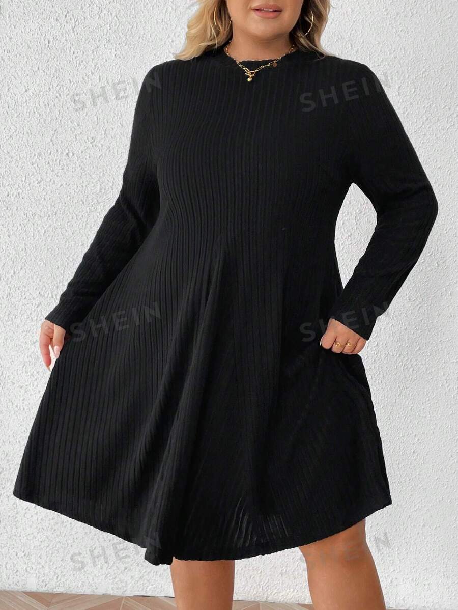 SHEIN CURVE+ Plus Size Black Fitted Long Sleeve Bodycon Dress In French ...