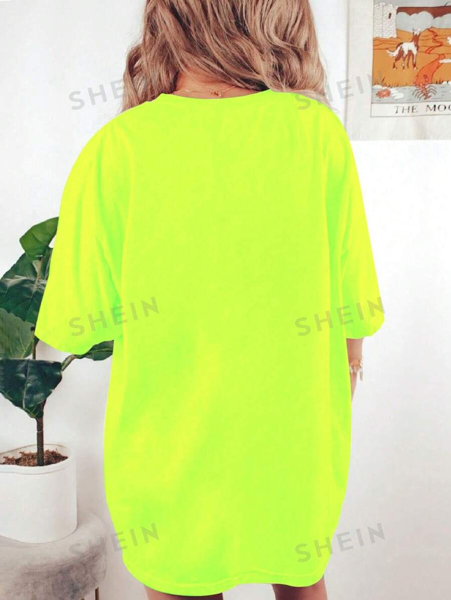 SHEIN EZwear Vestido manga corta verde fluorescente en blanco con ...