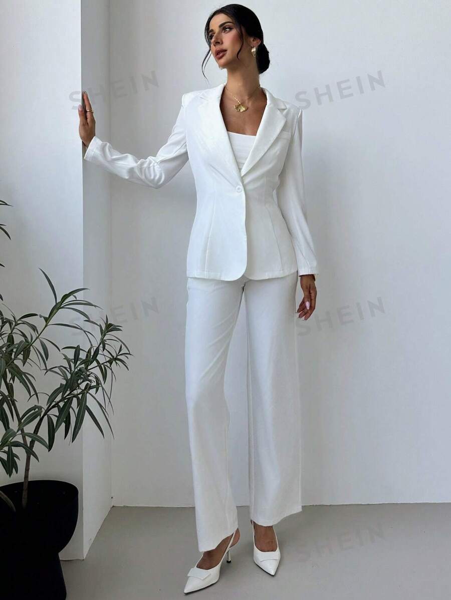 SHEIN Privé Women's Basic Elegant Office Lady Fitted Blazer And High ...