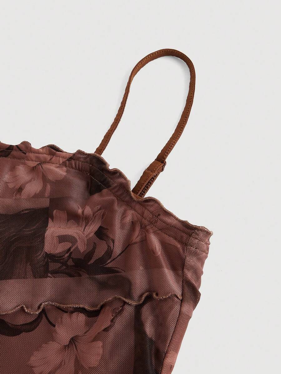 SHEIN MOD Vintage Oil Painting Fitted Midi Dress,Fall/Winter Women ...