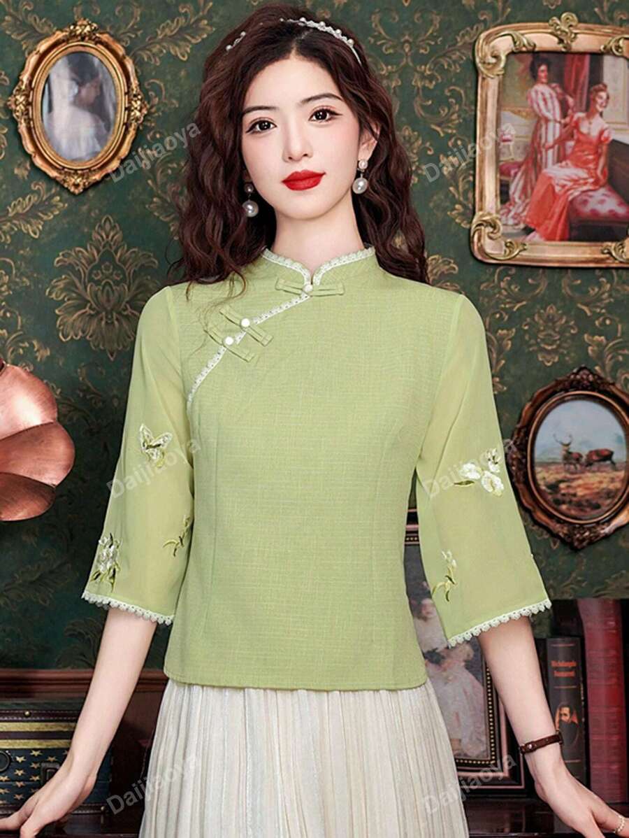 Retro-Style Slim Fit Qipao Top, Lightweight Chinese Elements, Summer ...