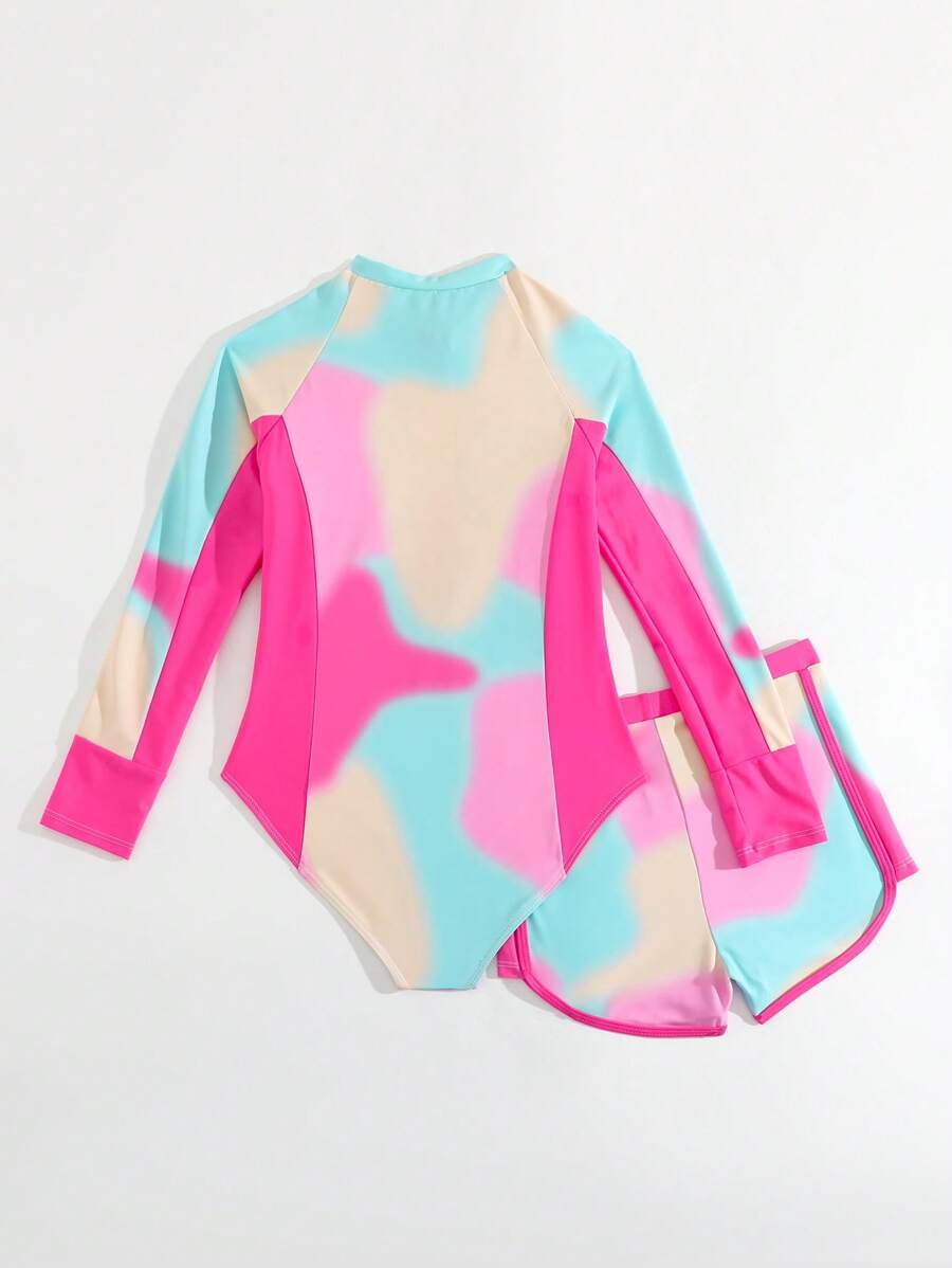 SHEIN Sensorimotor Kids Tween Girl Full Print Zipper Rash Guard ...