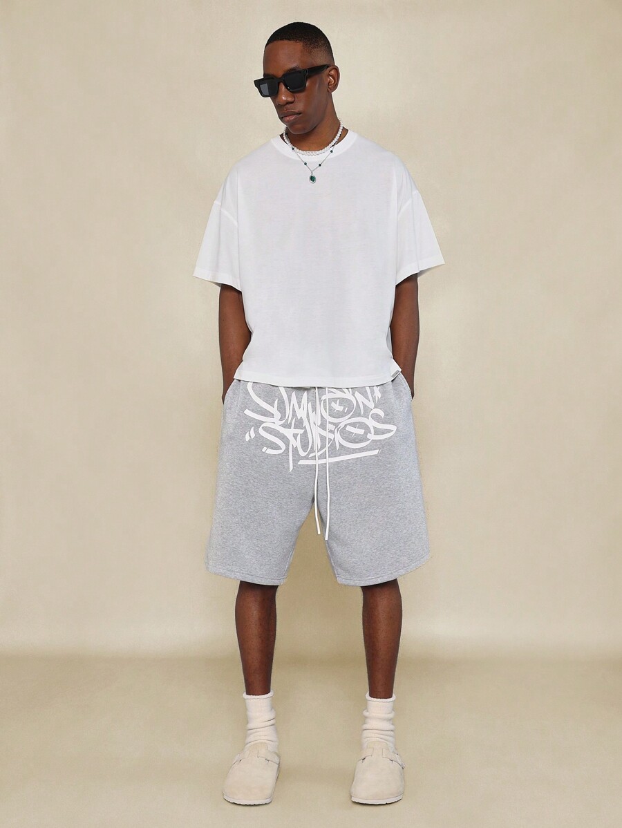 SUMWON Drop Crotch Jorts With Front Print | SHEIN UK