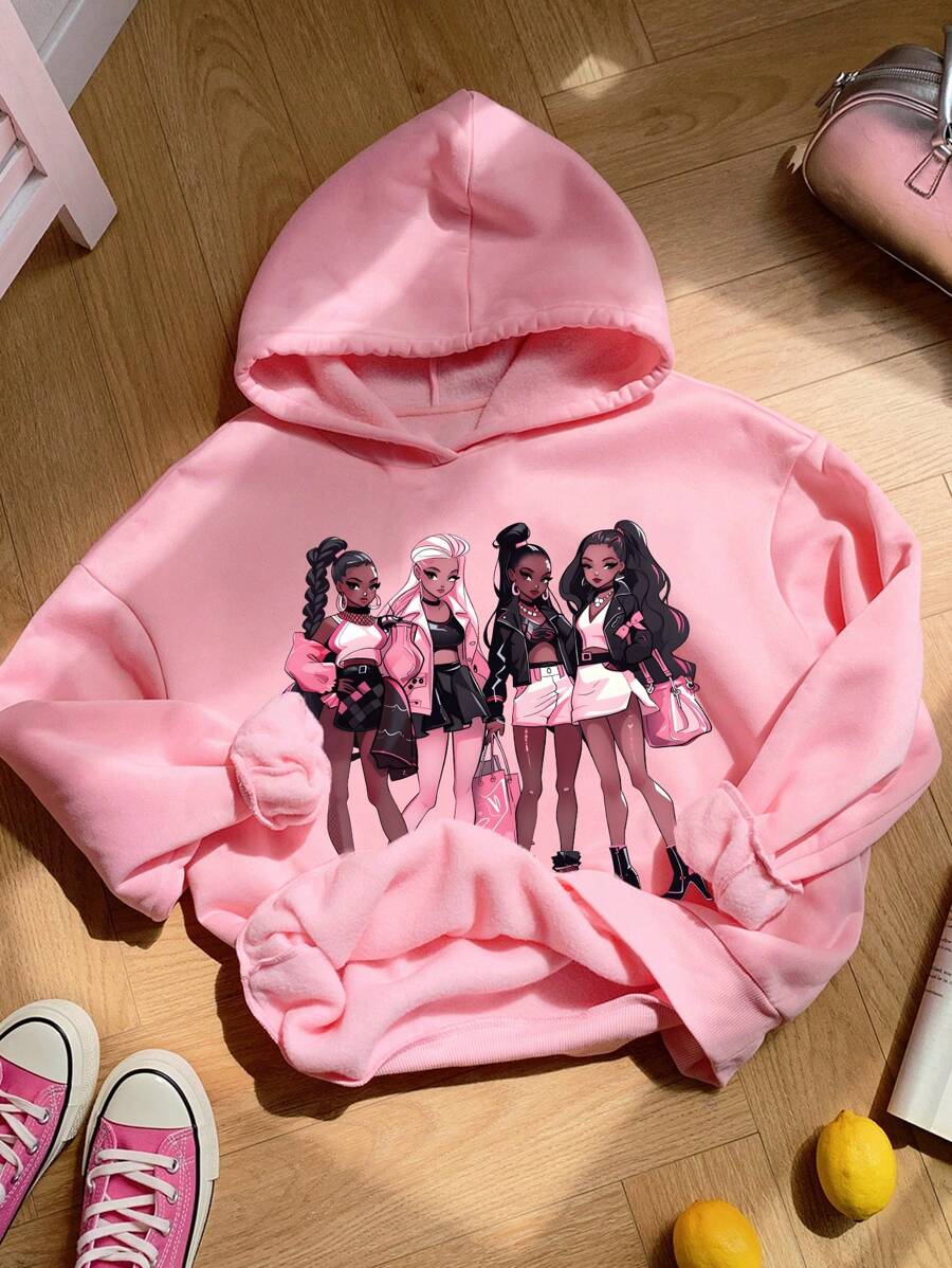 SHEIN Casual Simple Y2K Anime Character Print Thick Hooded Sweatshirt ...