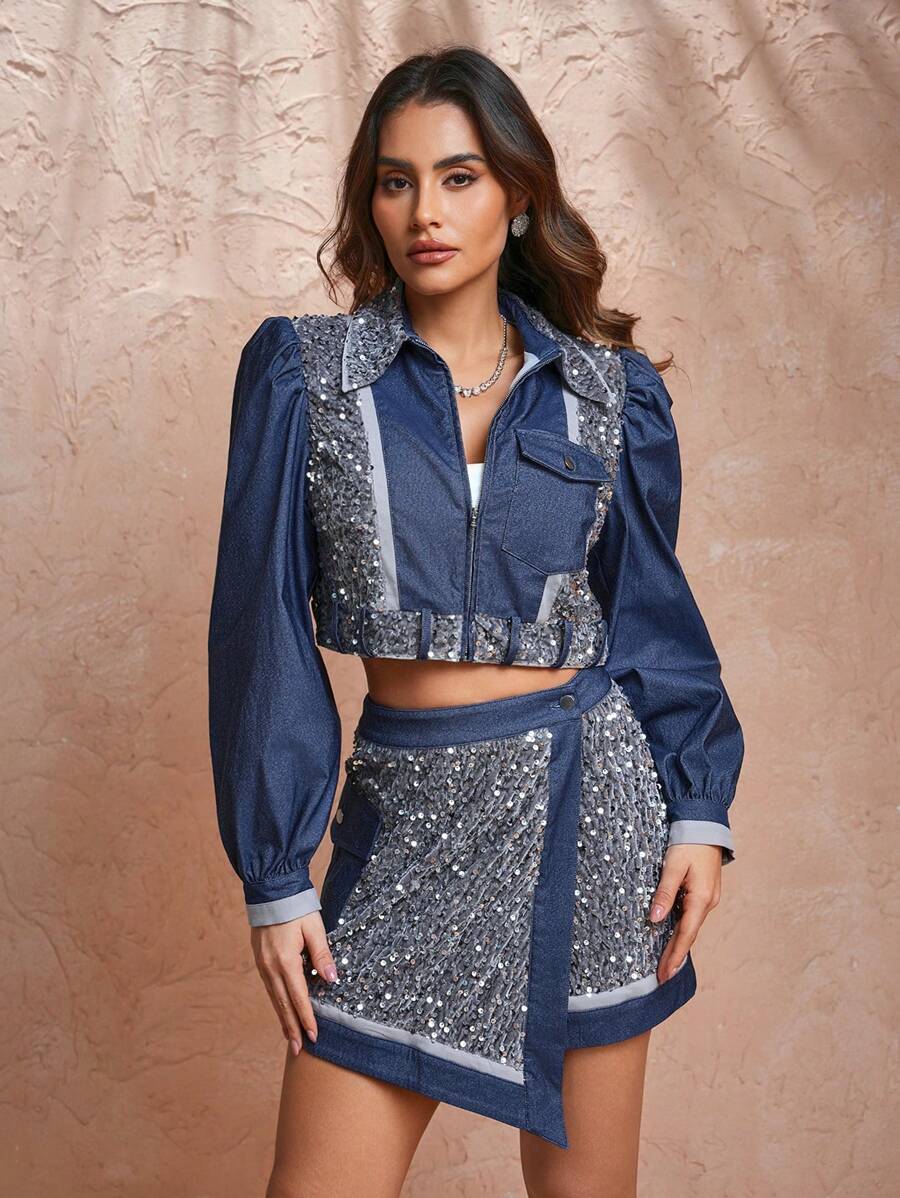 Let Your Light Shine Designer Denim Effect With Contrasted Sequin ...
