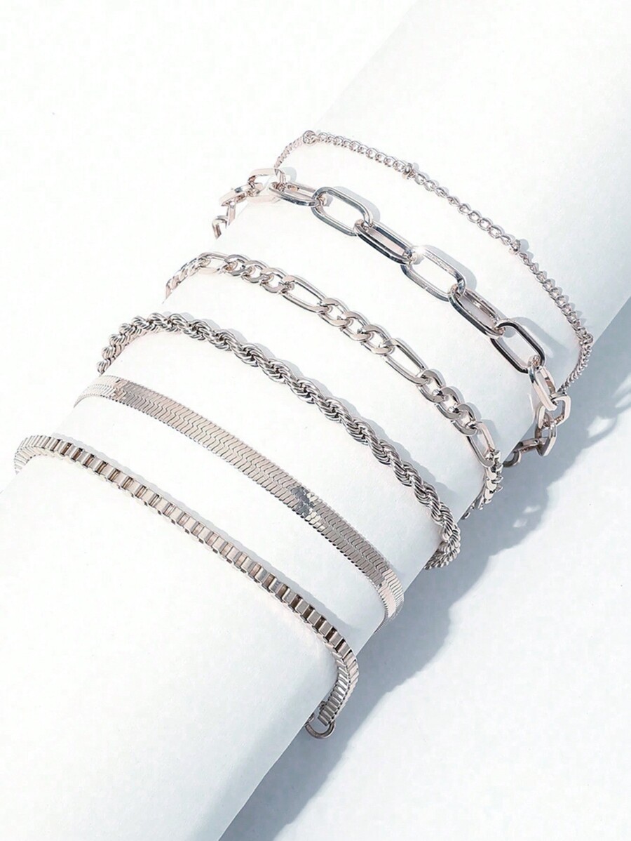 6pcs Unisex Strap Bracelets, Flat Snake Chain, Paper Clip Chain, Chain ...