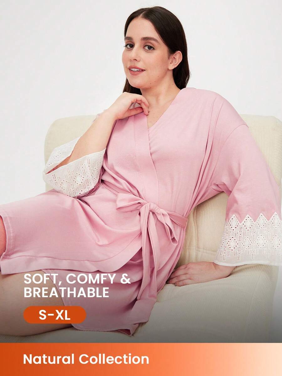 LUVLETTE Pink Soft Cotton Sexy Women Robe With Lace Pink Bridesmaid ...