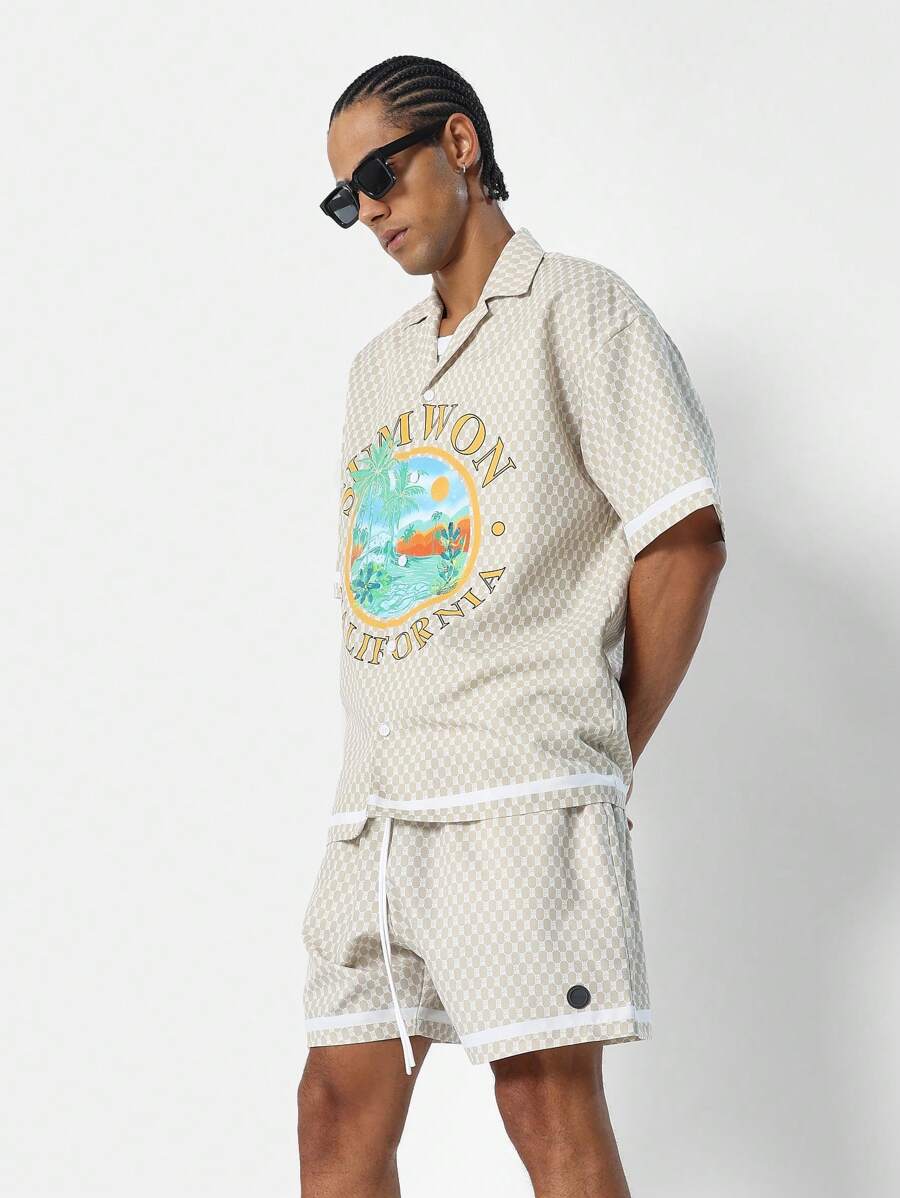 SUMWON Relaxed Fit Revere Shirt And Short With All Over Graphic Print 2 ...