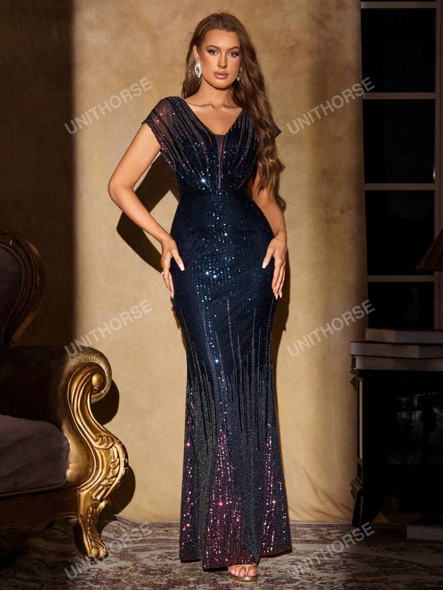 UNITHORSE [Random Cut]Women's Batwing Sleeve Bodycon Sequined Gorgeous ...