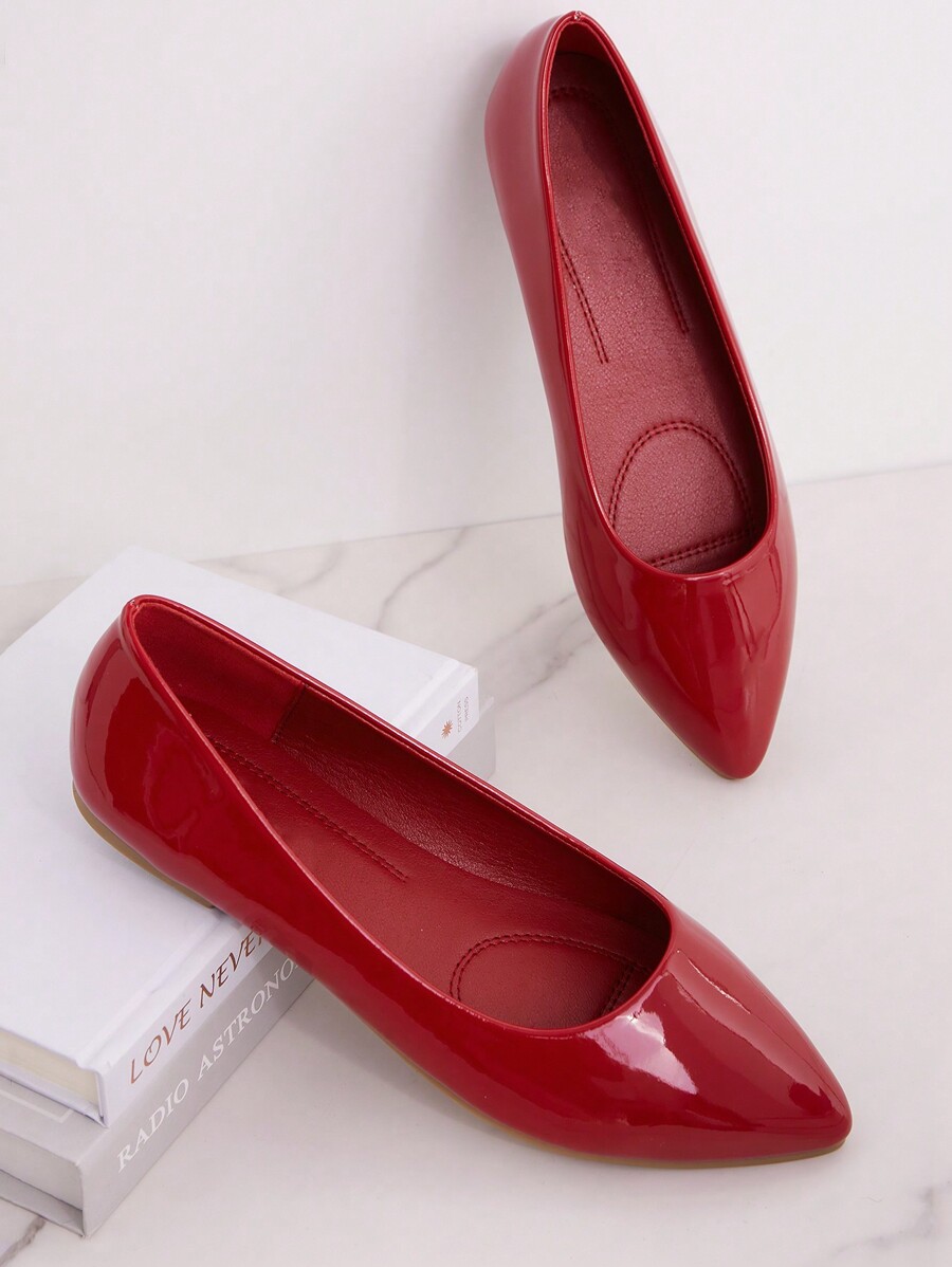SHUZIA Glamorous Red Patent Pu Leather Easy Wear Slip On Pointed Toe ...