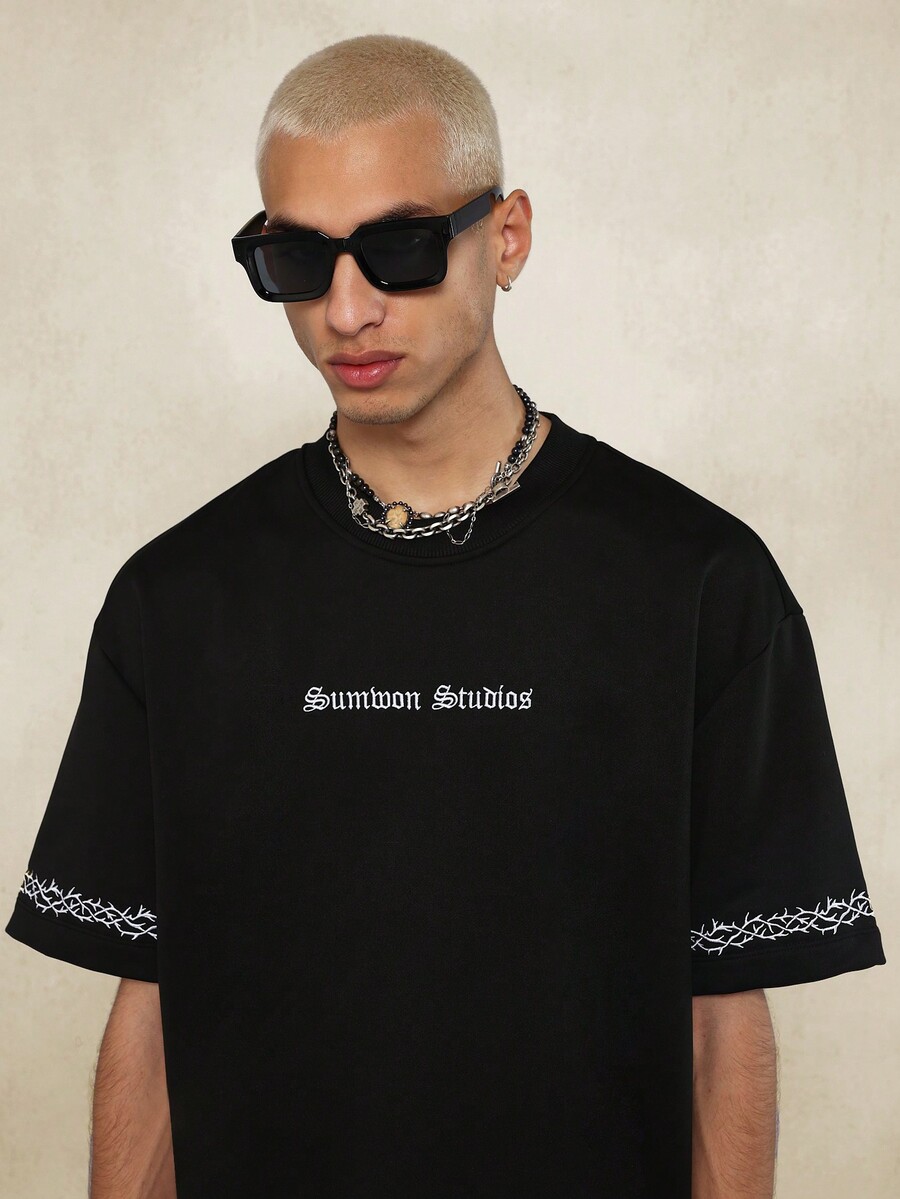 SUMWON Loopback Tee With Thorn Embroidery | SHEIN USA