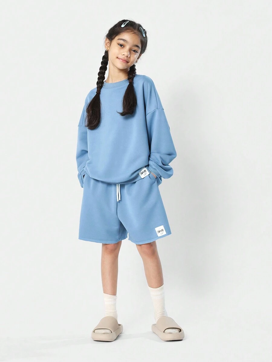 SUMWON Tween Girls Oversized Fit Shirt And Raw Edge Short 2 Piece ...