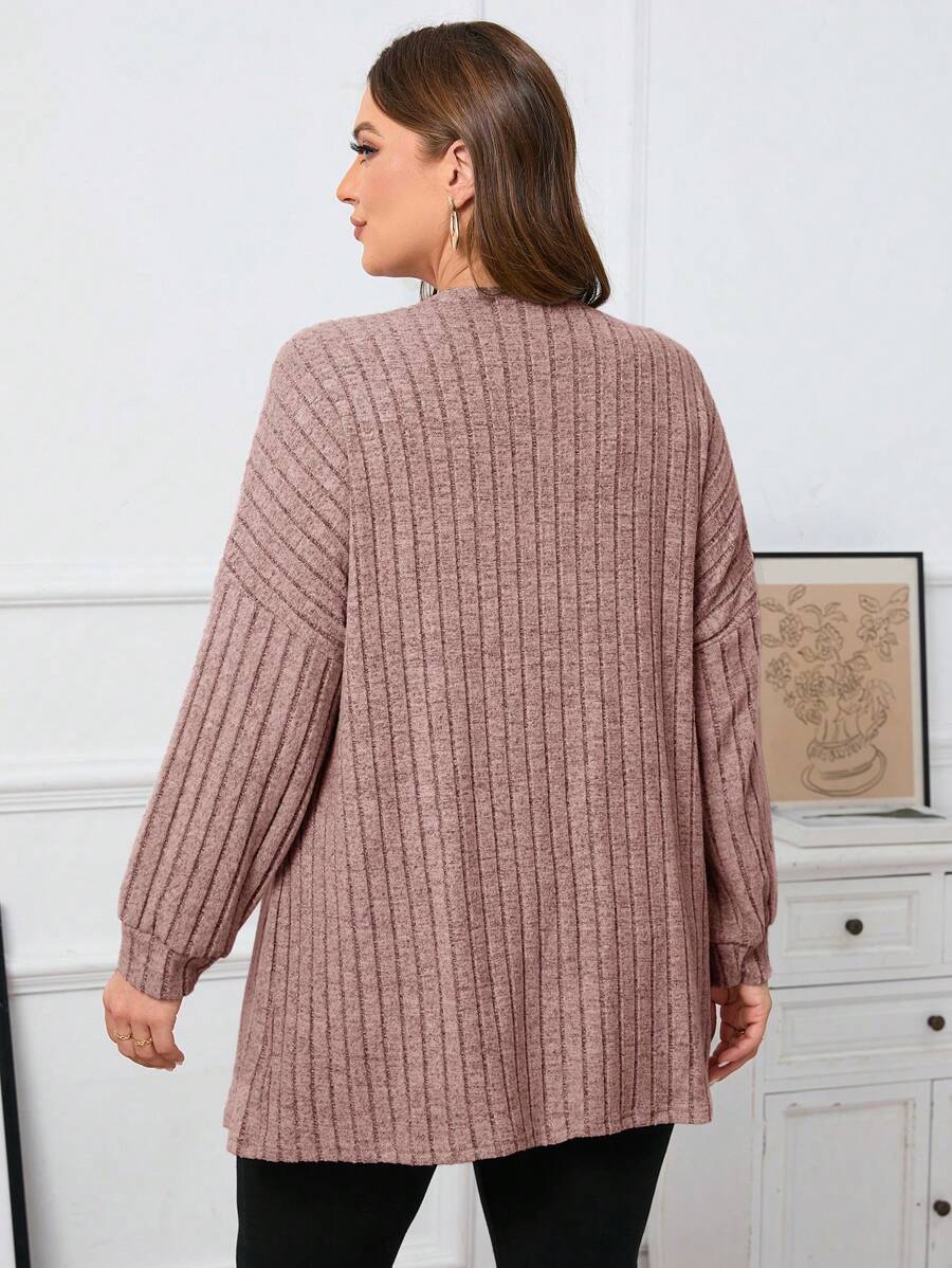 SHEIN Essnce Plus Size Solid Color Ribbed Knit Cardigan Casual Jacket ...