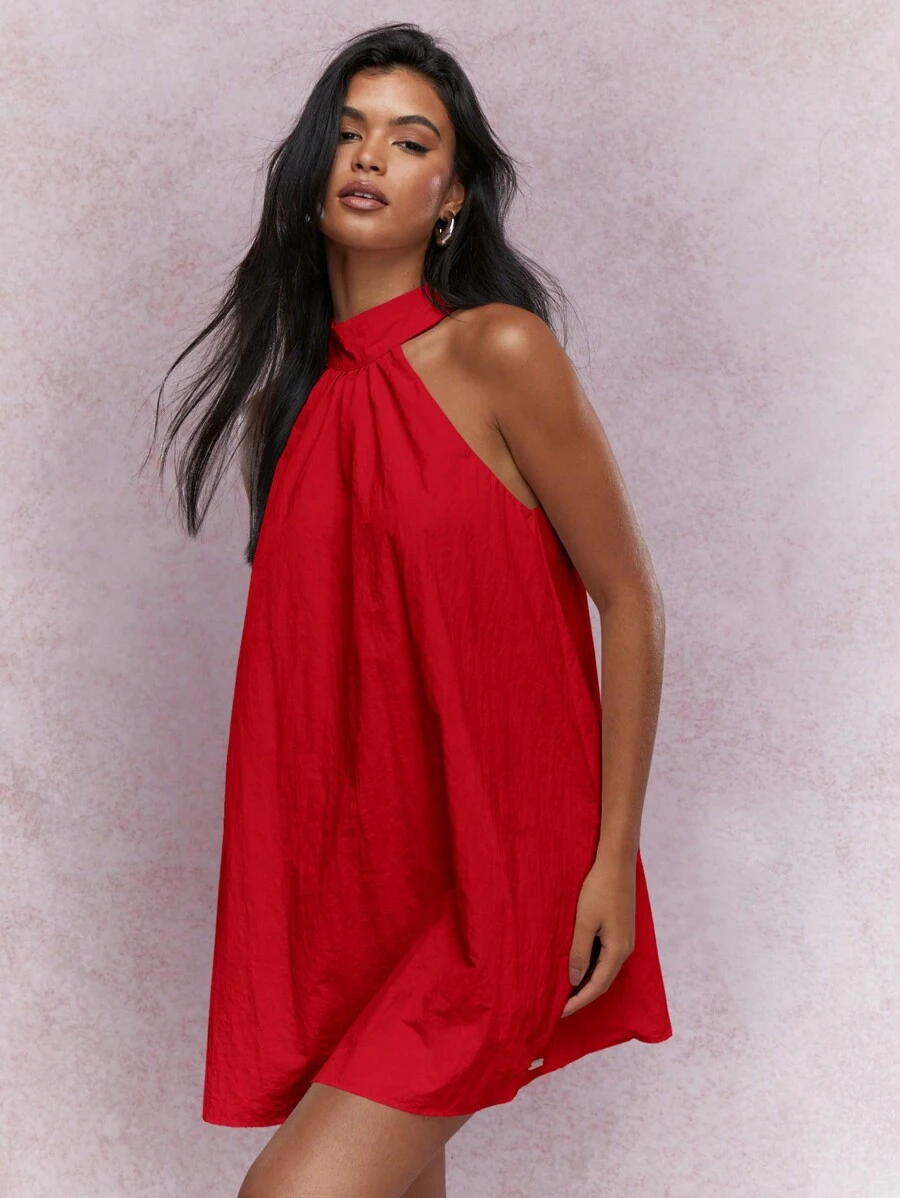 MISSGUIDED Music Festival Halter Neck Textured A Line Mini Dress Cute ...