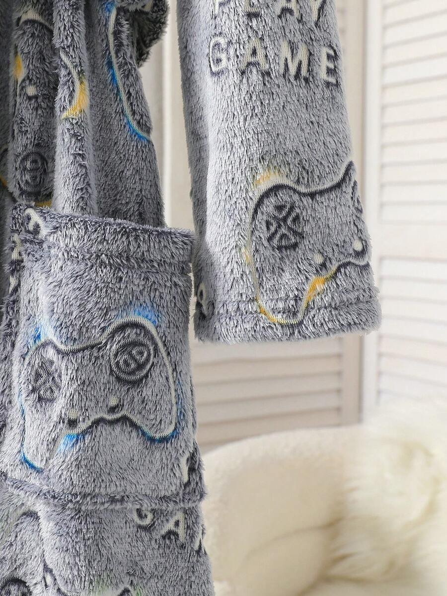 Men's Gray Simple Glow-In-The-Dark Game Controller Print Hooded Long ...