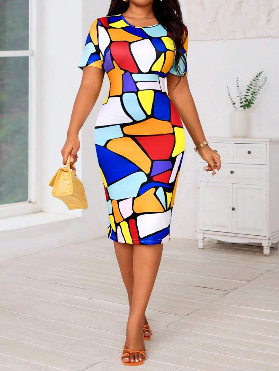 SHEIN Lady Spring And Summer Casual Colorful Knitted Round Neck Pencil ...