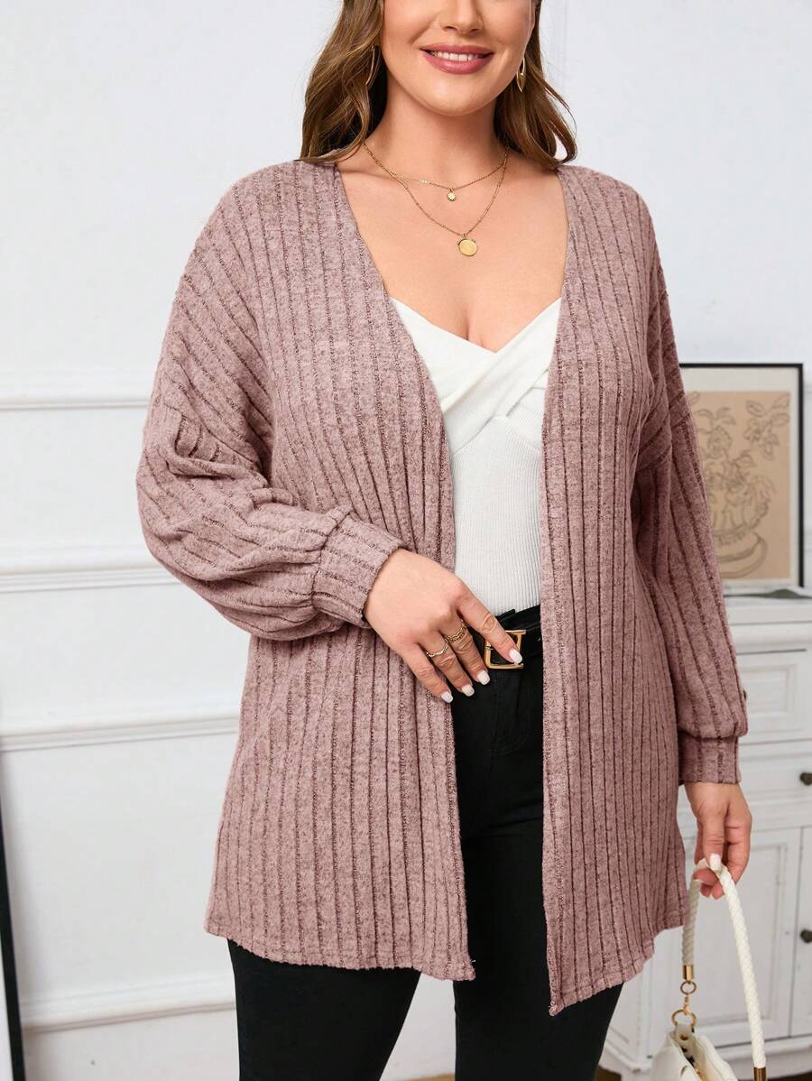 SHEIN Essnce Plus Size Effen Kleur Geribbeld Gebreid Vest Casual Jas ...